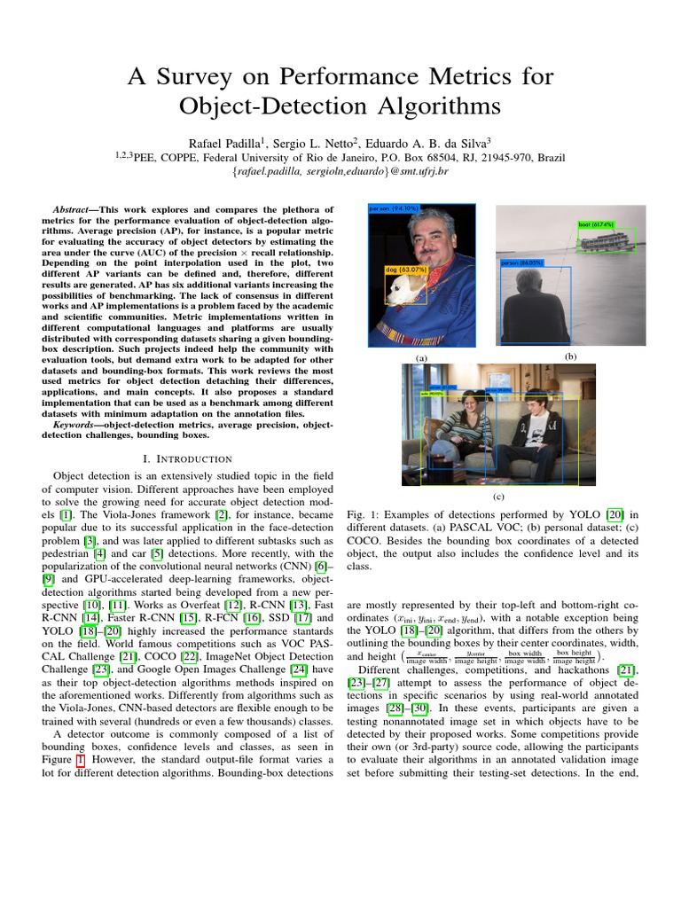 Paper Survey On Performance Metrics For Object Detection Algorithms Pdf Receiver Operating 7576