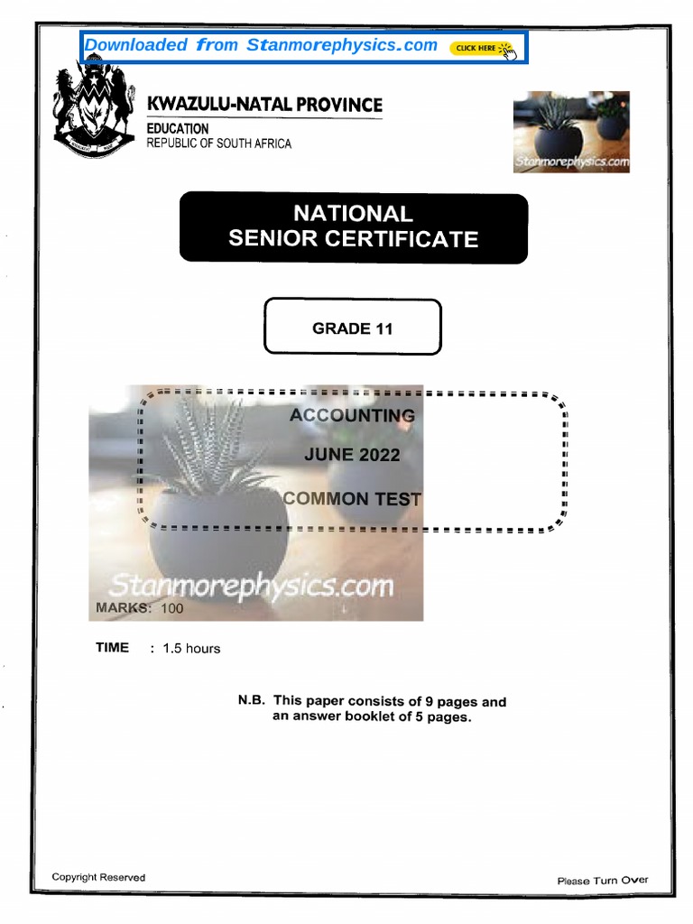 Accounting Grade 11 June 2022 QP and Memo | PDF