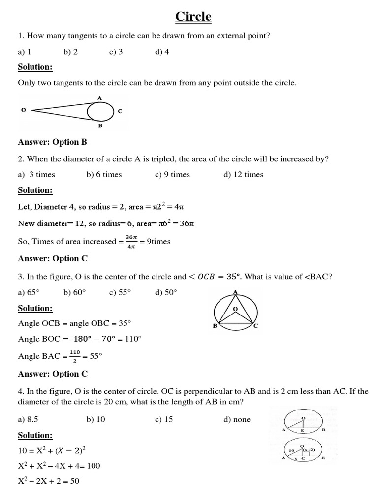 Circle Geometry Problems and Solutions | PDF | Area | Circle