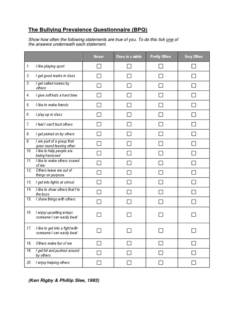 The - Bullying - Prevalence - Questionnaire. (Traducir) PDF | PDF