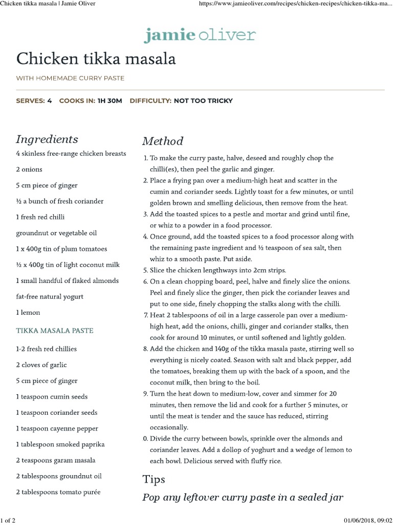 Chicken Tikka Masala - Jamie Oliver | PDF