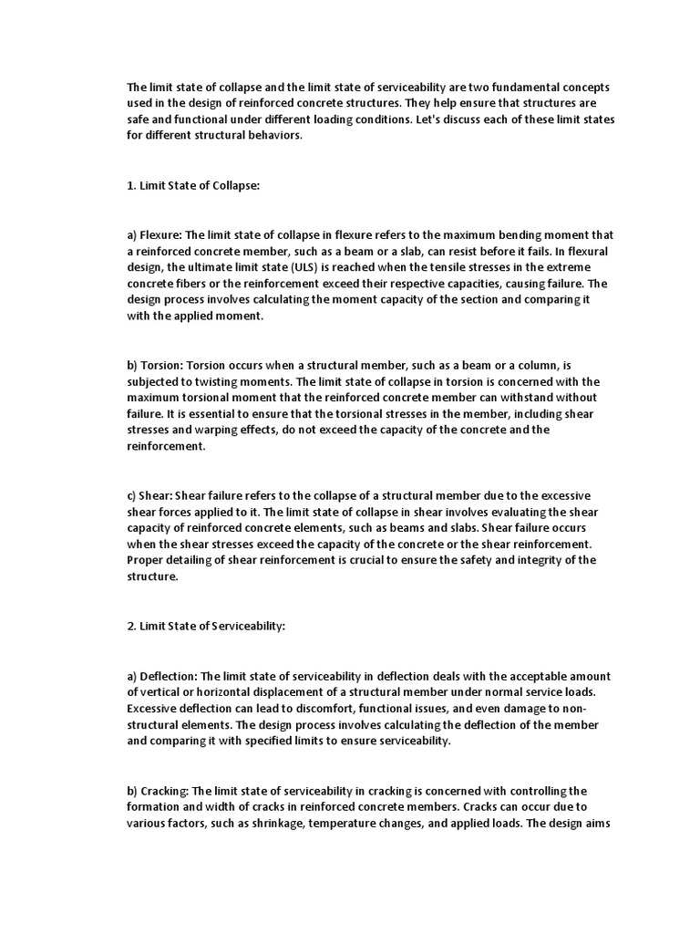 The limit state of collapse and the limit state of serviceability are ...