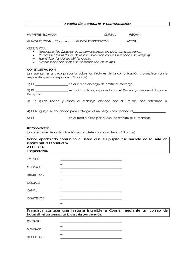 Prueba de contenidos 7 ºBásico Factores y funciones del lenguaje | PDF ... Prueba de contenidos 7 ºBásico Factores y funciones del lenguaje | PDF ...