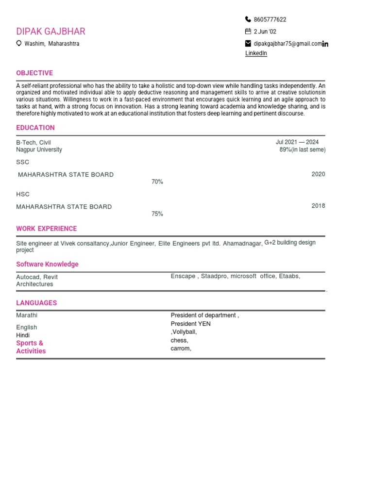 Dipak Gajbhar: Objective | PDF