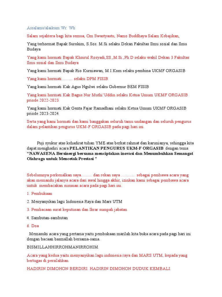 Teks MC Pelantikan | PDF | Perjalanan | Agama & Spiritualitas