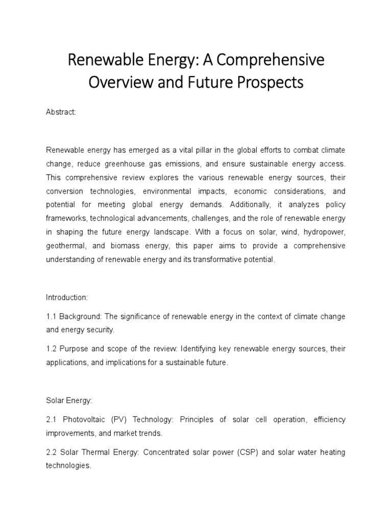 Renewable Energy A Comprehensive Overview and Future Prospects | PDF ...