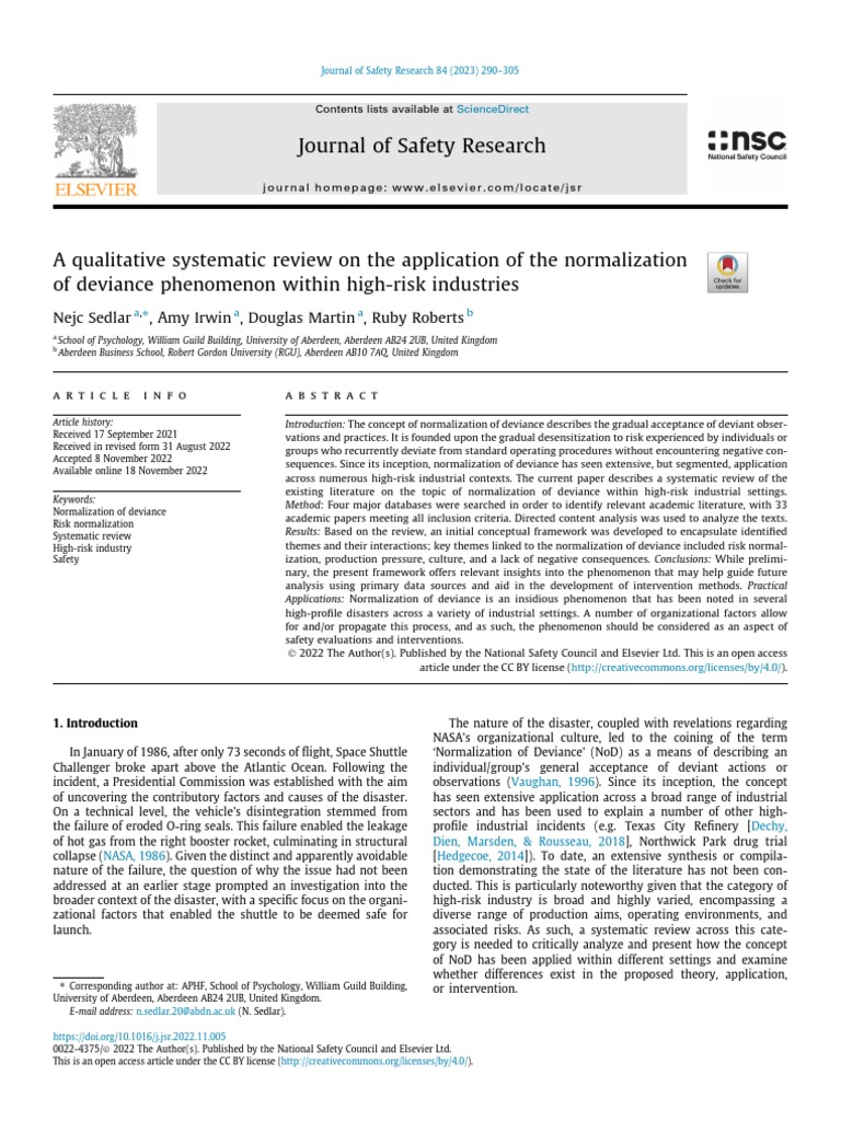 A Qualitative Systematic Review On The Application of The Normalization of Deviance Phenomenon ...