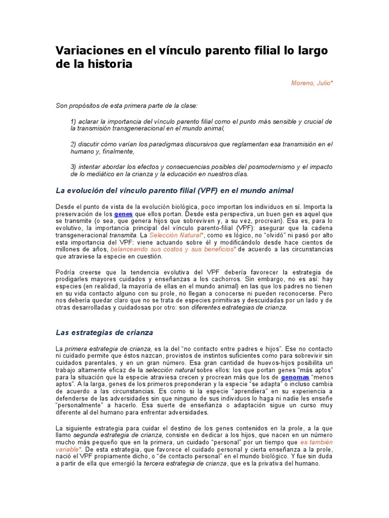 Clase1 Variaciones en El Vinculo Parento Filial Lo Largo de La Historia | PDF | Evolución | Humano