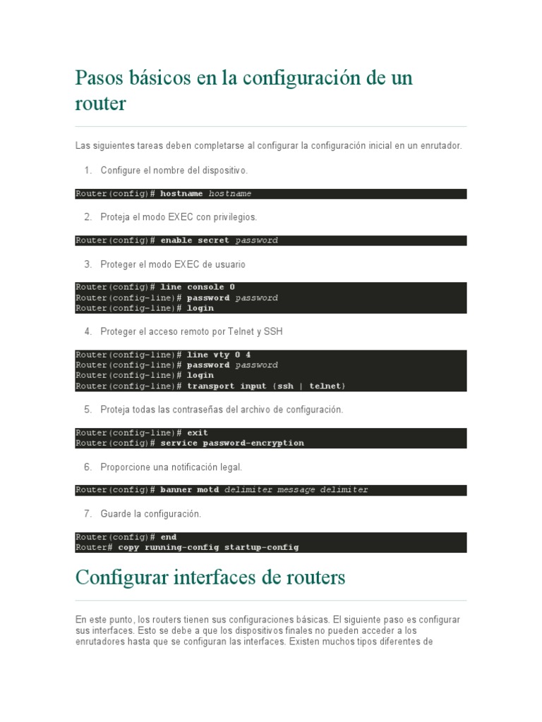 Pasos Básicos en La Configuración de Un Router | PDF | Enrutador ...