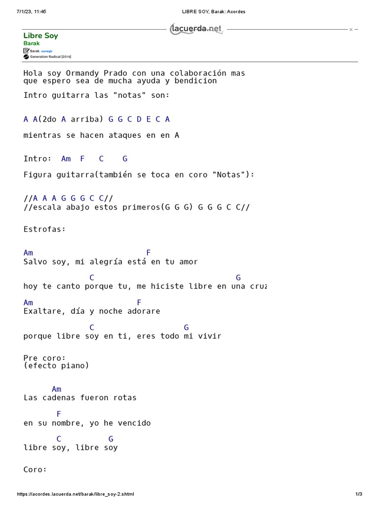LIBRE SOY, Barak - Acordes | PDF
