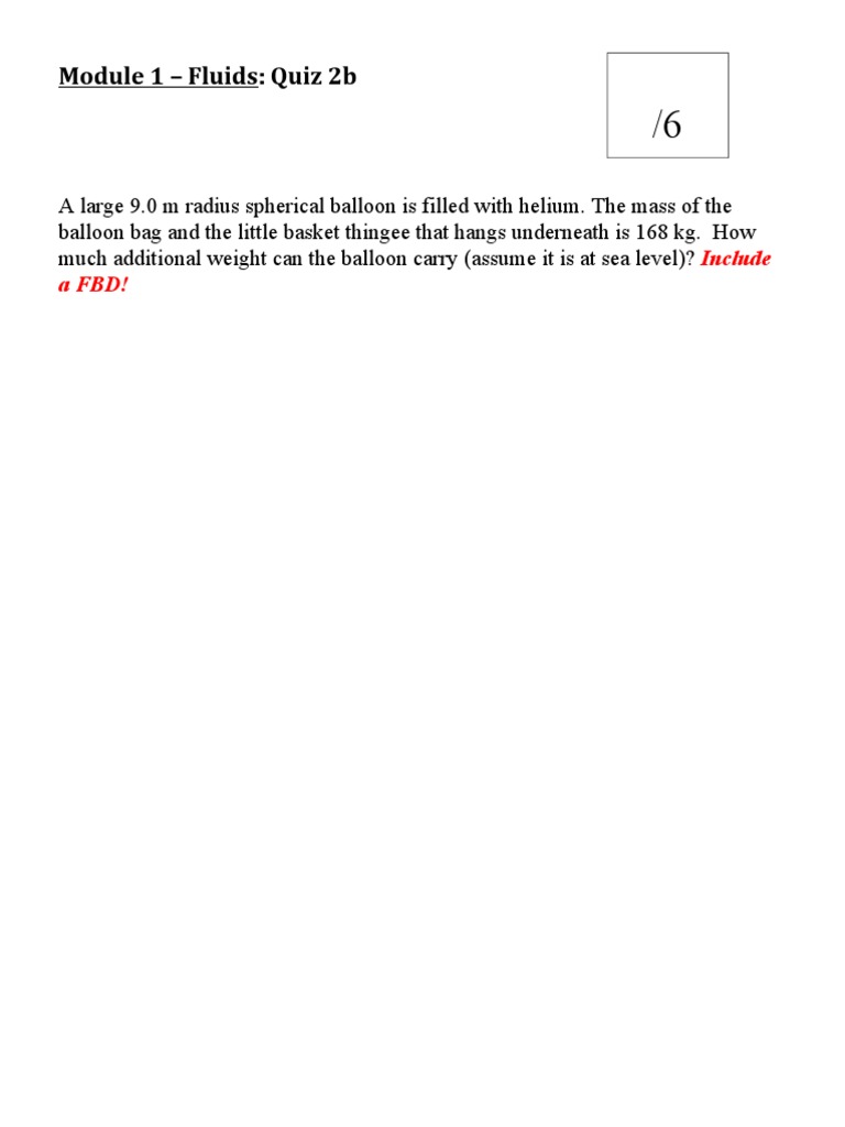 Fluids - Quiz 2b - Buoyancy Key | PDF