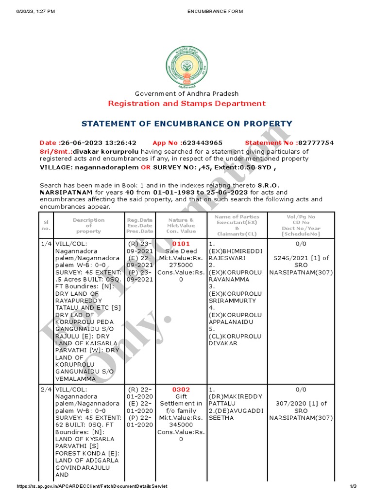 Encumbrance Form KD | PDF | Law And Economics | Property Law
