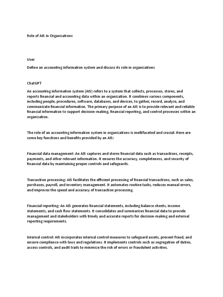 AIS Chapter 1 Questions Answers | PDF | Internal Control | Information ... AIS Chapter 1 Questions Answers | PDF | Internal Control | Information ...