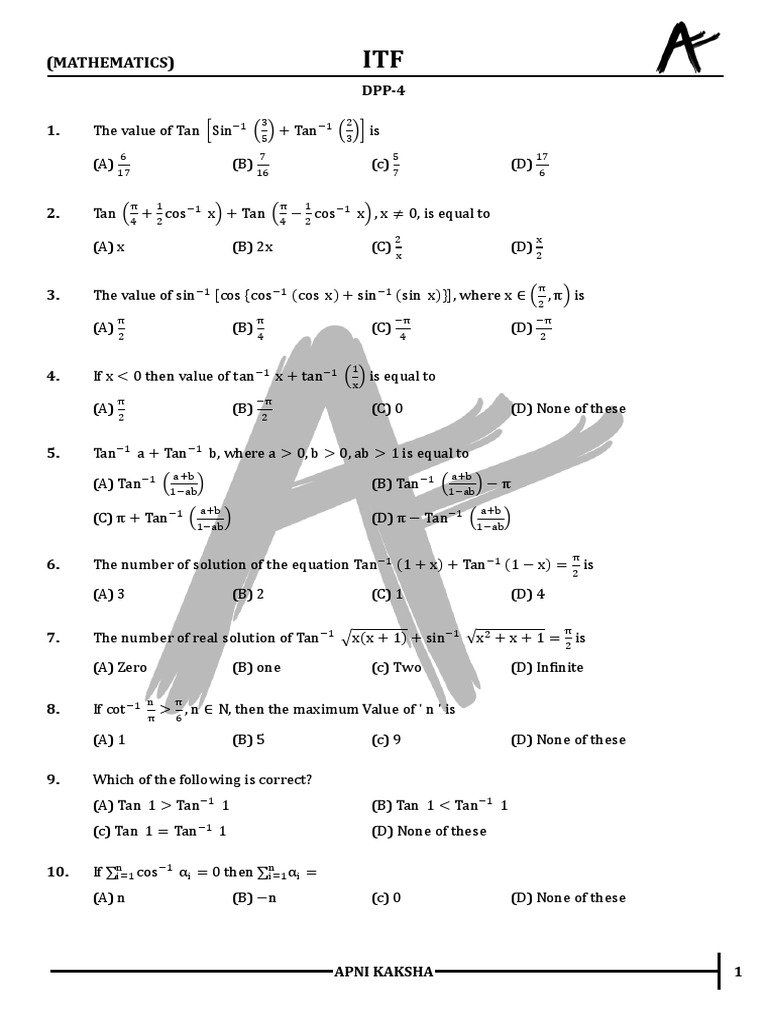 DPP - 04 - Itf | PDF | Mathematics | Mathematical Objects