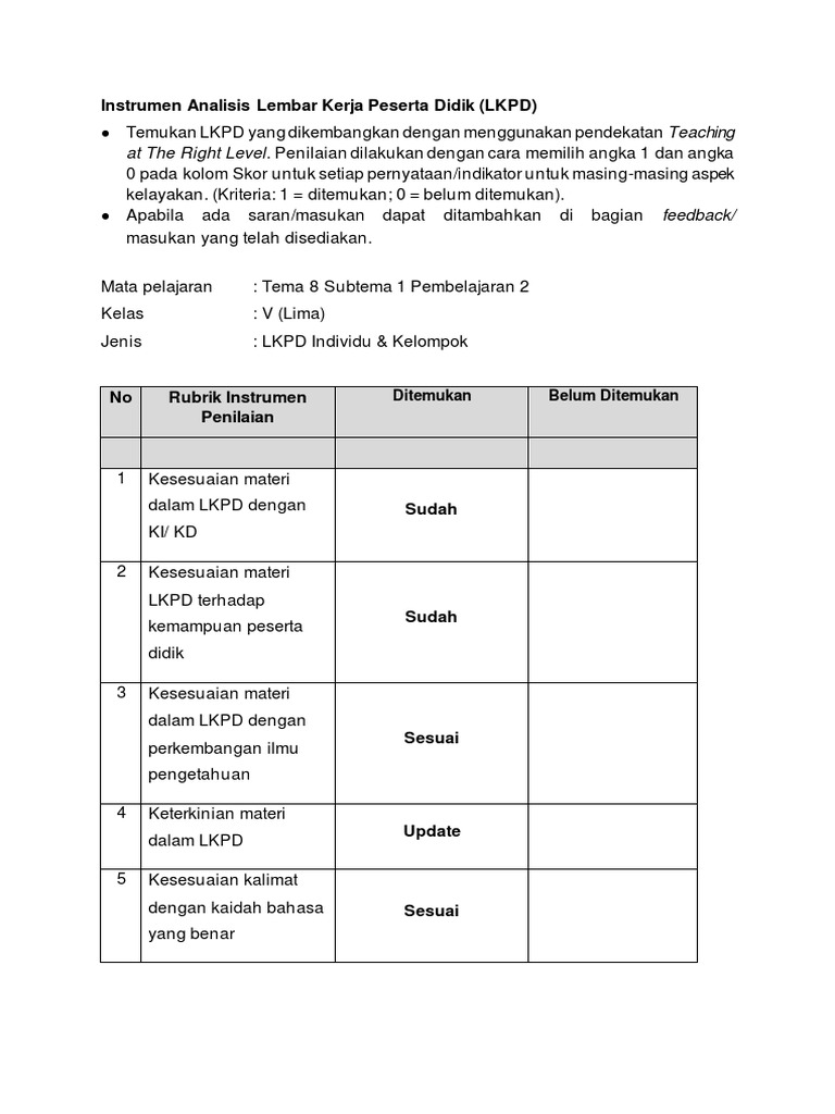 KLP 4 - Instrumen Analisis Lembar Kerja Peserta Didik (LKPD) | PDF