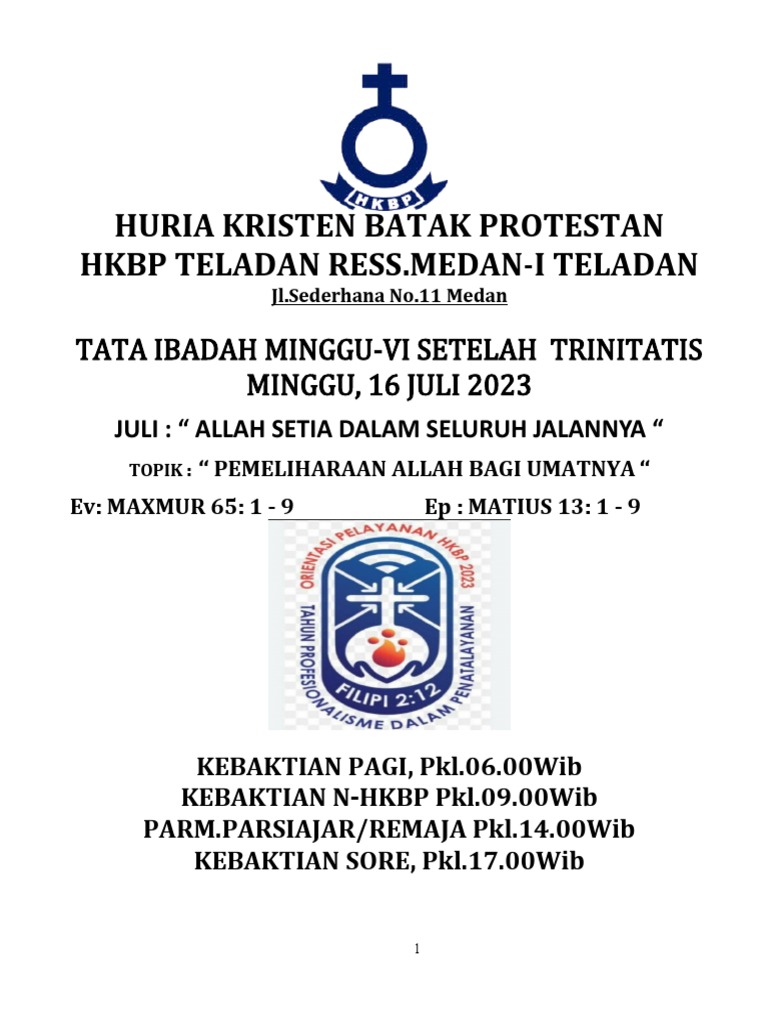 Acara Ibadah Minggu-Vi Trinitatis 16 Juli 2023 Multimedia | PDF