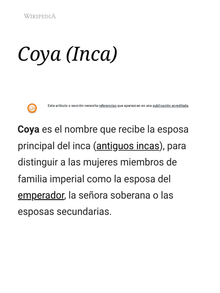 Coya (Inca) - Wikipedia, La Enciclopedia Libre | PDF