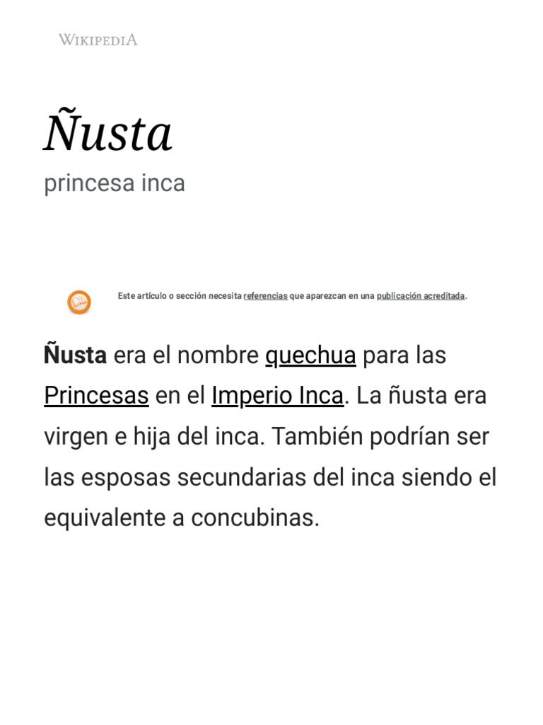 Ñusta - Wikipedia, La Enciclopedia Libre | PDF