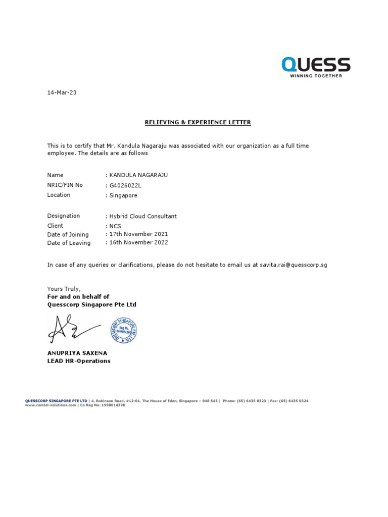 Experience Letter | PDF