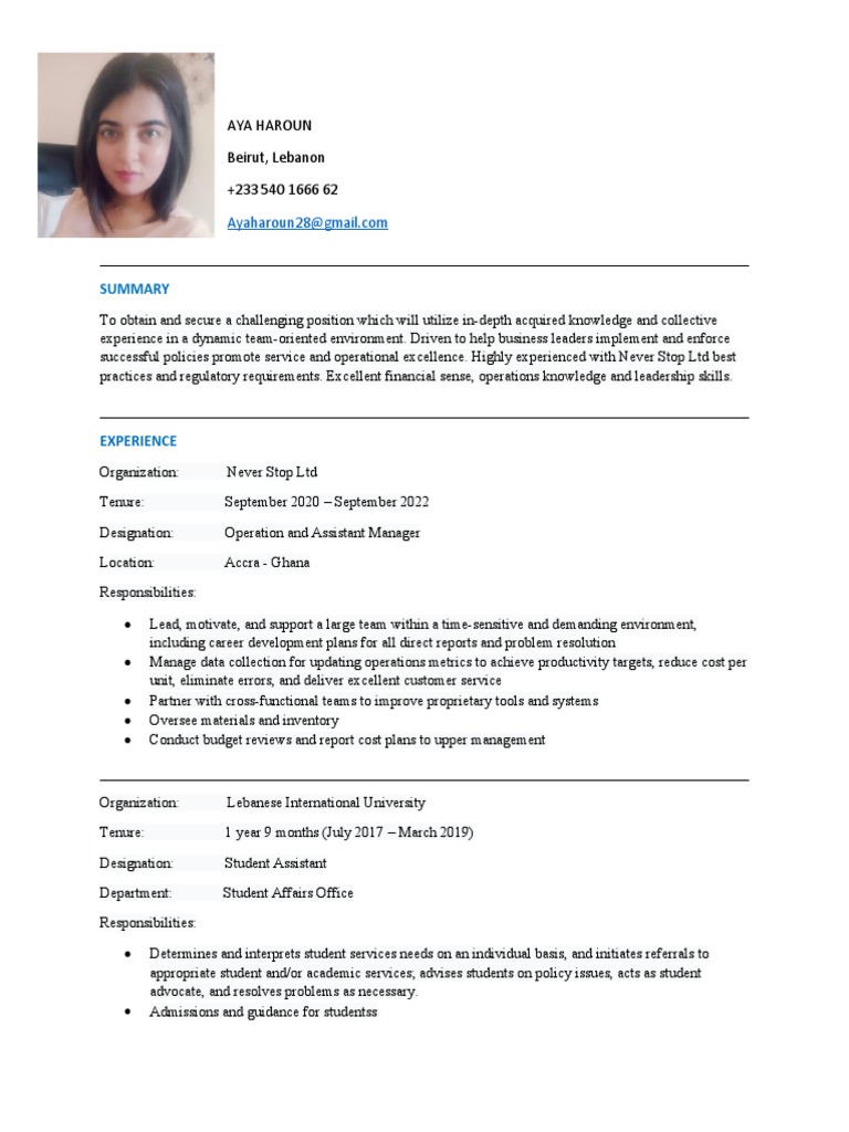 Aya Haroun CV 2022 | Download Free PDF | Business | Cognition
