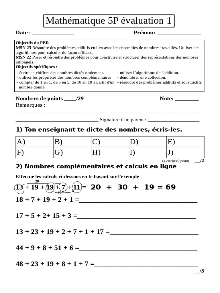 Eval Serie 1 Maths 5 P | PDF | Mathématiques | Mathématiques élémentaires