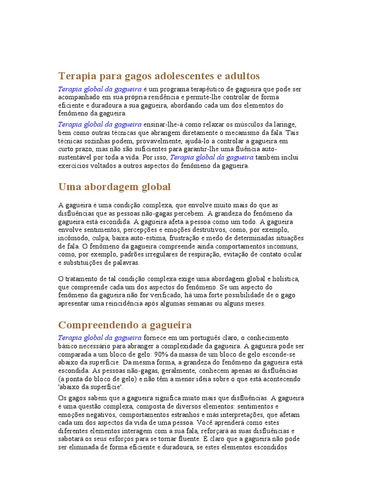 Terapia para Gagos Adolescentes e Adultos | PDF | Gaguejo | Psicoterapia