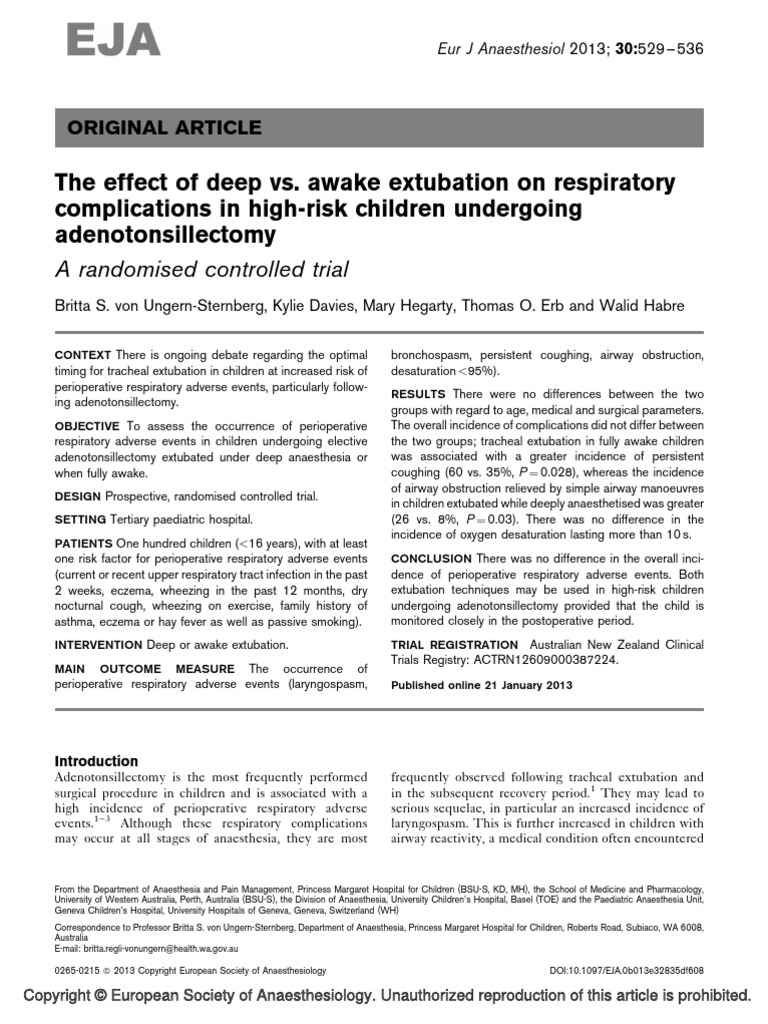 The Effect of Deep Vs Awake Extubation On.3 | PDF | Clinical Medicine ...
