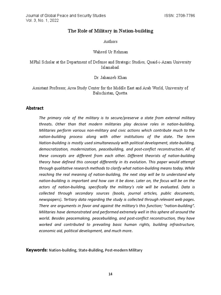 Military's Role in Nation-Building | PDF | Peacebuilding | Peacekeeping