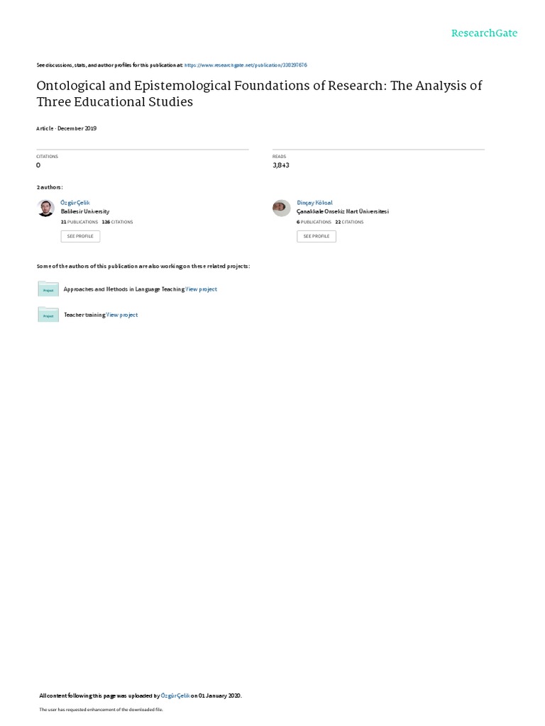 Ontological and Epistemological Foundations of Research: The Analysis of Three Educational ...