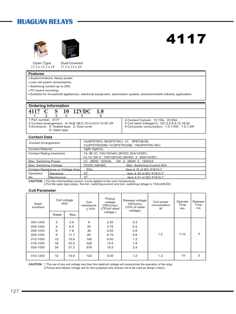 4117 C S 10 12Vdc 1.0: Features | PDF | Relay | Inductor