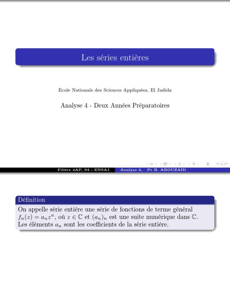 Séries Entières et Convergence | PDF | Série entière | Fonction holomorphe