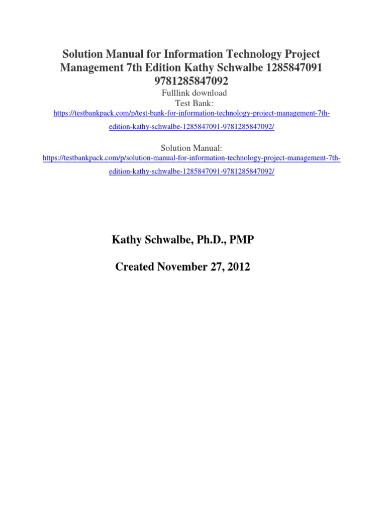 Information Technology Project Management 7th Edition Kathy Schwalbe ...