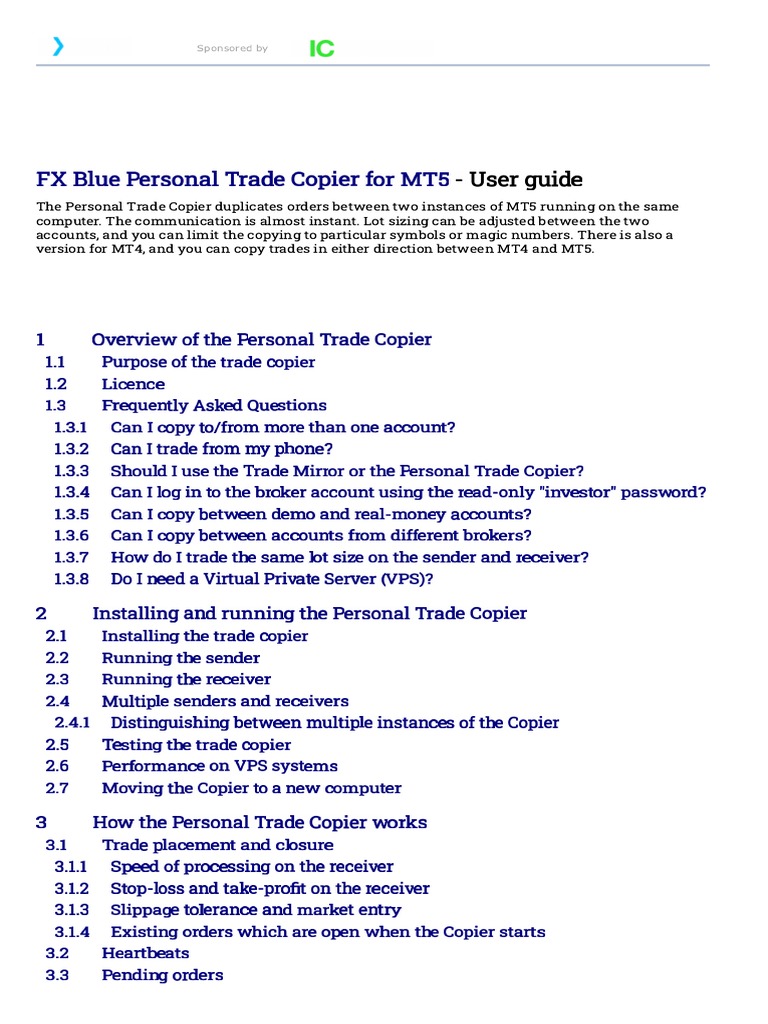 FX Blue Personal Trade Copier For MT5 - User Guide | PDF
