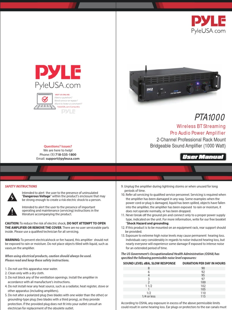 Pyle PTA1000 Pro Audio Amplifier Guide | PDF | Amplifier | Loudspeaker