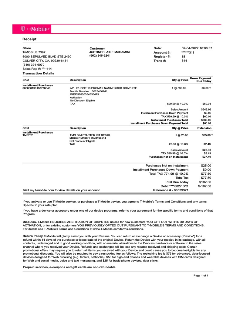 Backup - of - T MOBILE ORIGINAL 2020 | PDF | T Mobile Us | Receipt