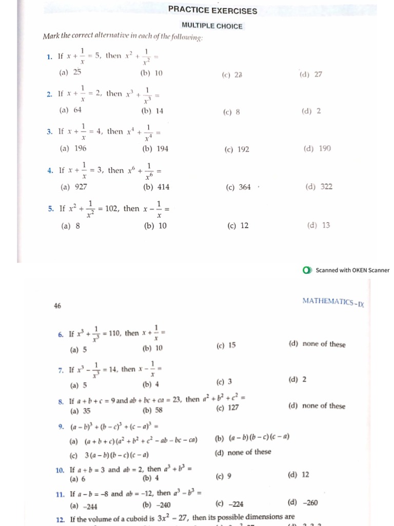 Algebraic Identities 9 | PDF