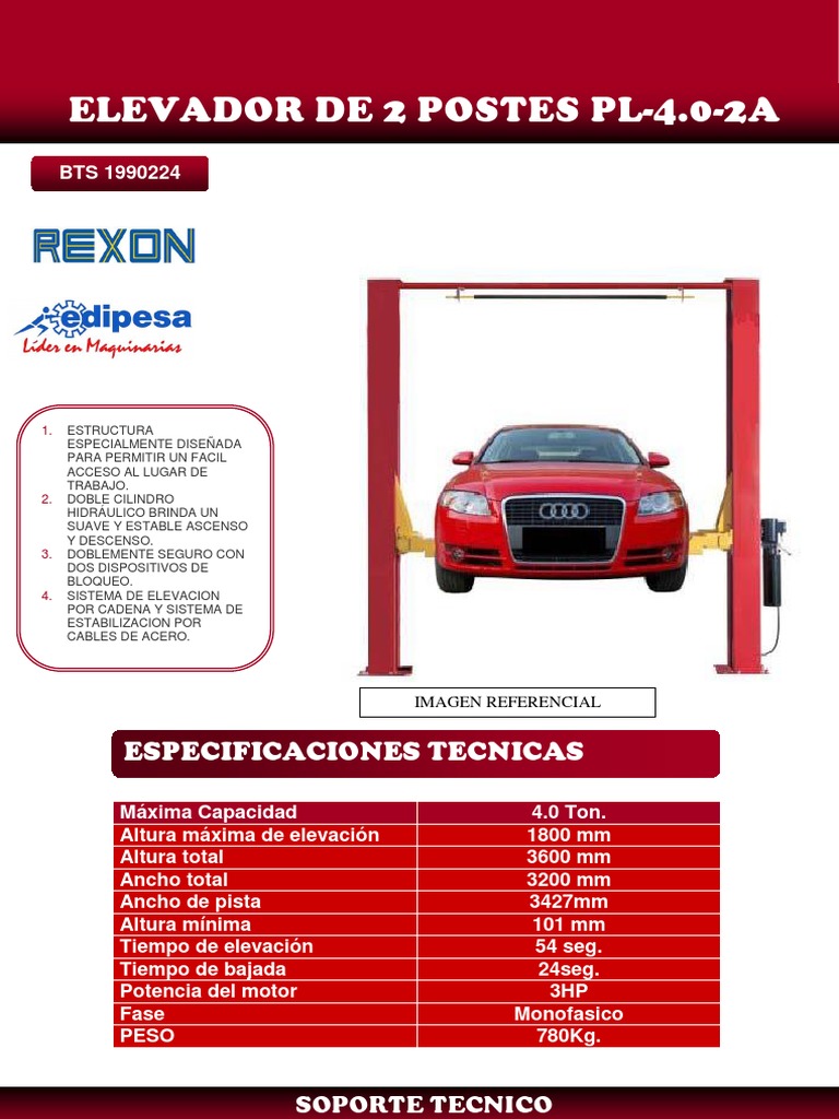 ELEVADOR 2 POSTES 1F PL-4.0-2A REXON 220V (BTS1990224) (2) | PDF