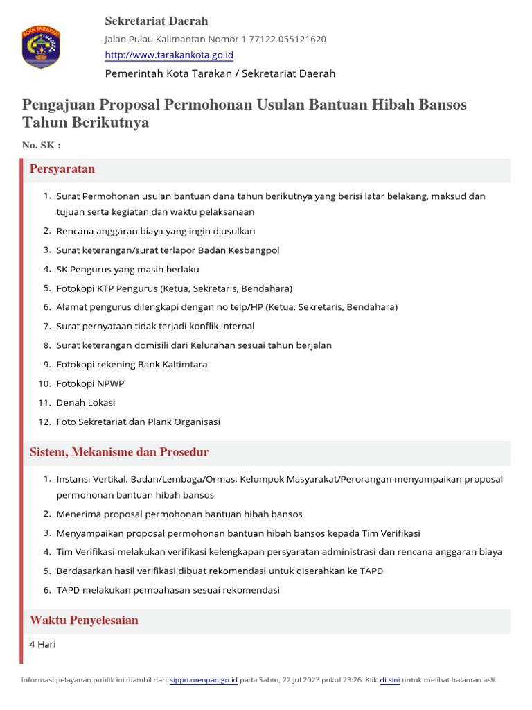 Unduh Standar Pelayanan - Pengajuan Proposal Permohonan Usulan Bantuan Hibah Bansos Tahun ...