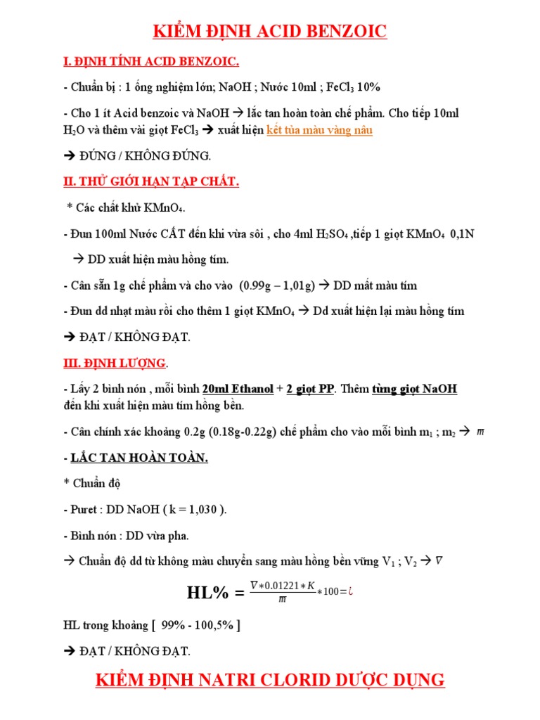KIỂM ĐỊNH ACID BENZOIC | PDF
