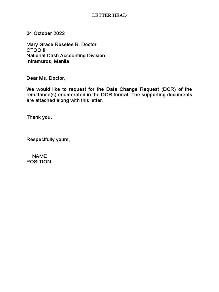 DCR Request Letter Format | PDF