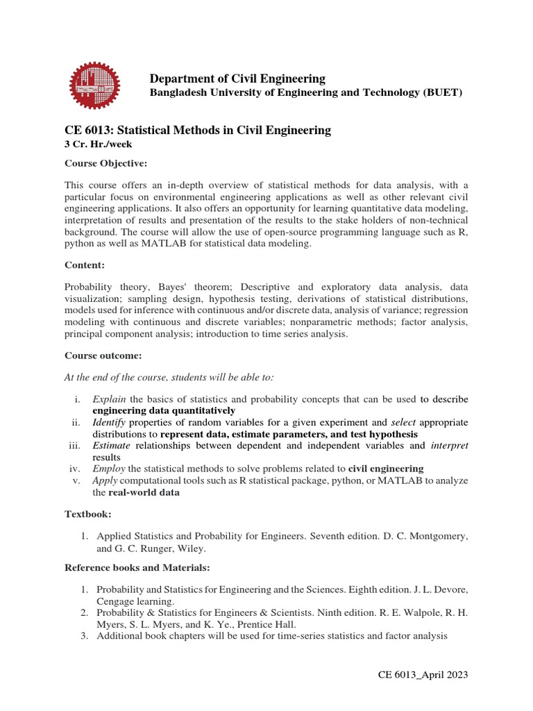 Course Content Lecture Plan Vf Pdf Statistics Analysis Of Variance