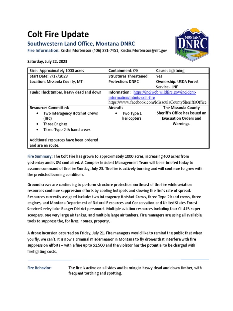 Colt Fire Update - 20230722 | PDF | Fires | Natural Hazards