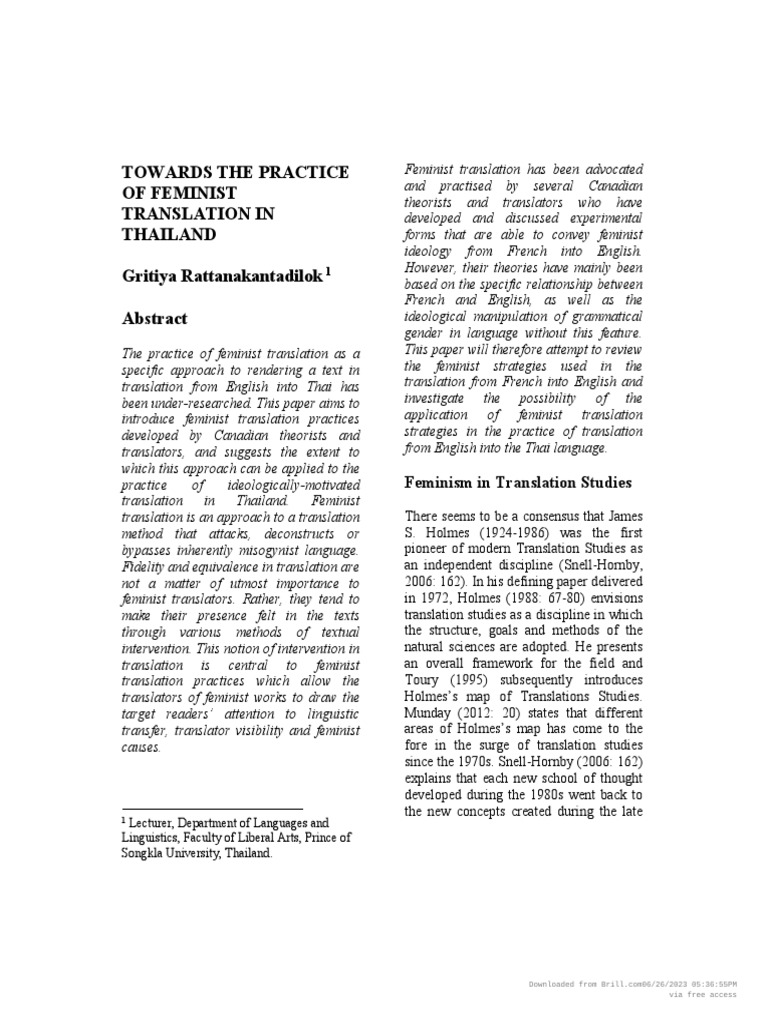 Towards The Practice of Feminist Translation Thailand | PDF | Translations | Feminism