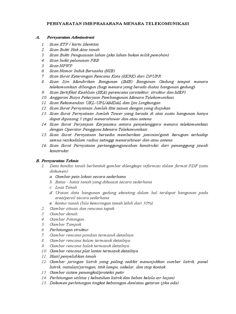 Syarat IMB PRASARANA TOWER | PDF
