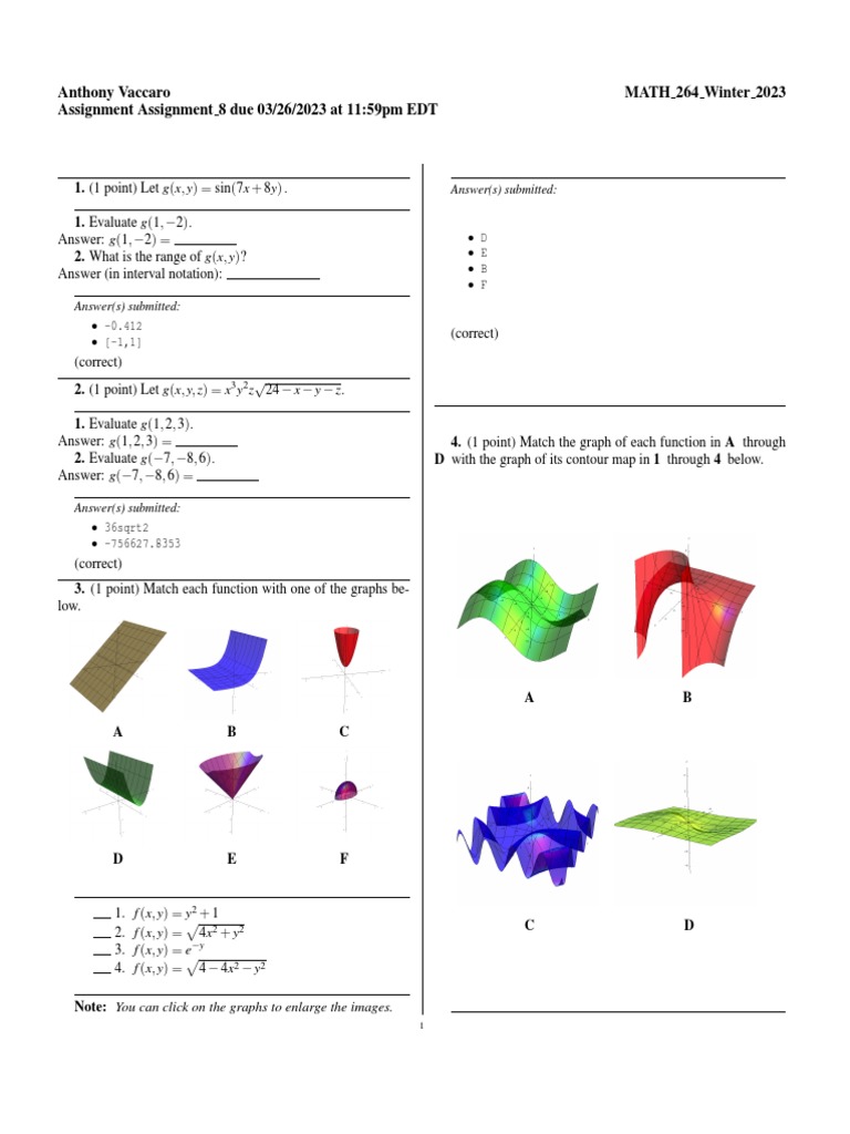 Anthony Vaccaro MATH 264 Winter 2023 Assignment Assignment 8 Due 03/26/2023 at 11:59pm EDT | PDF ...
