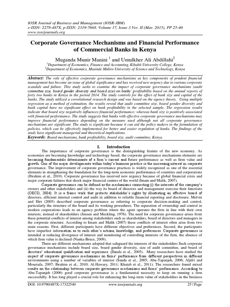 Corporate Governance Mechanisms and Financial Performance of 3ots22pwlz | PDF | Corporate ...