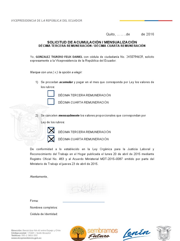 Solicitud Acumulacion o Mensualizacion Decimos | PDF Solicitud Acumulacion o Mensualizacion Decimos | PDF