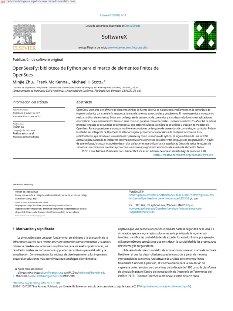 Minjie - 2018 - Libreria OpenSeesPy de Framework OpenSees - En.es | PDF ...