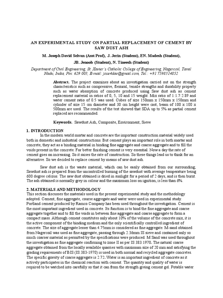 Saw Dust Ash as Cement Replacement in Concrete | PDF | Concrete ...