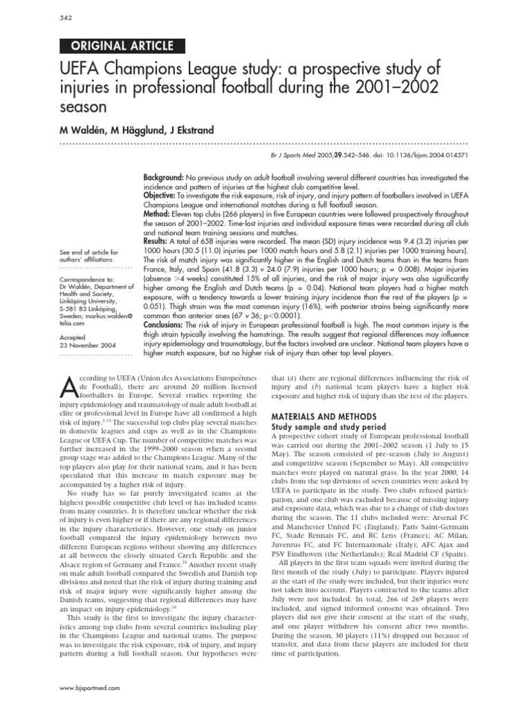 Waldén - UEFA Champions League Injuries Study | PDF | Knee | Injury